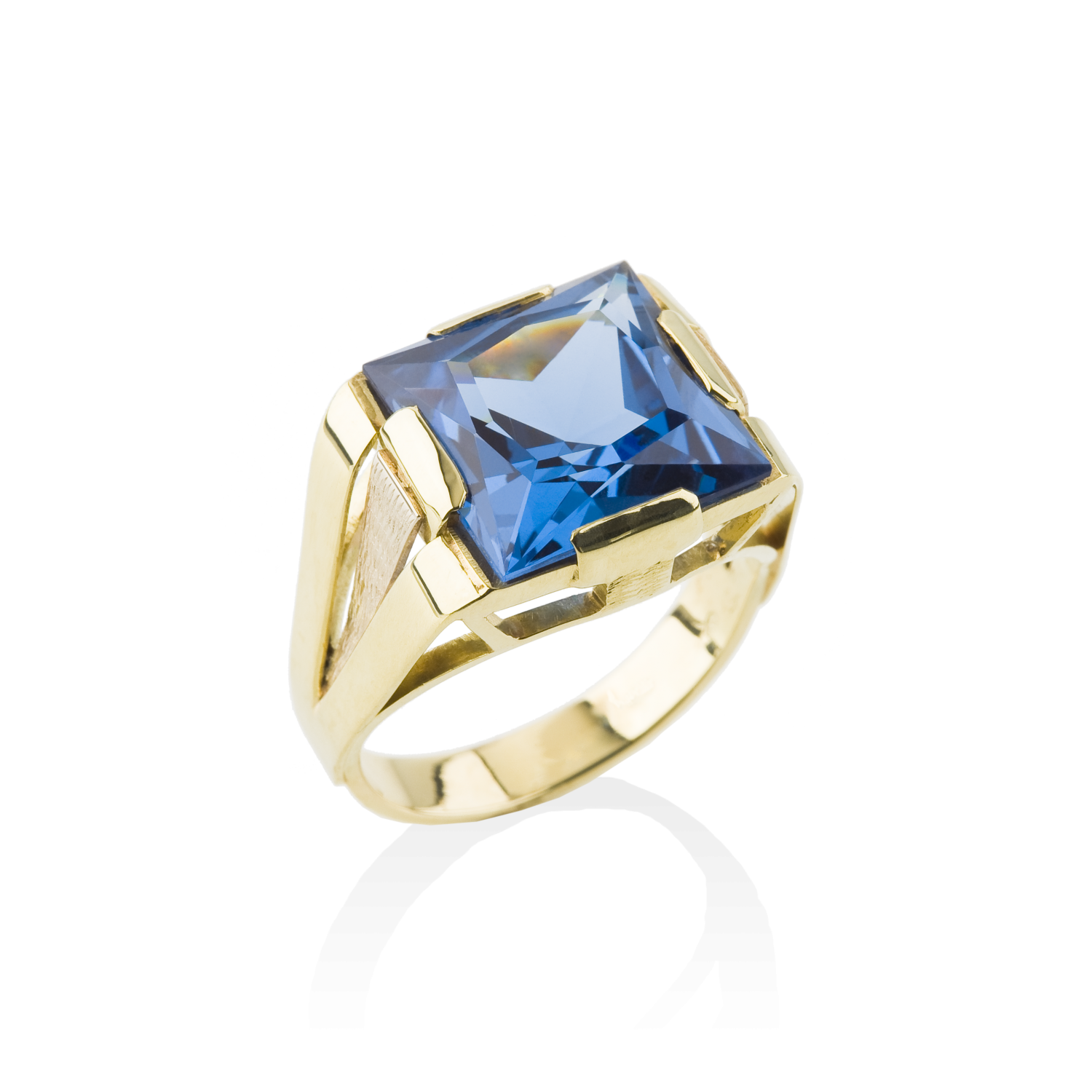 masivní zlatý prsten s modrým kamenem
